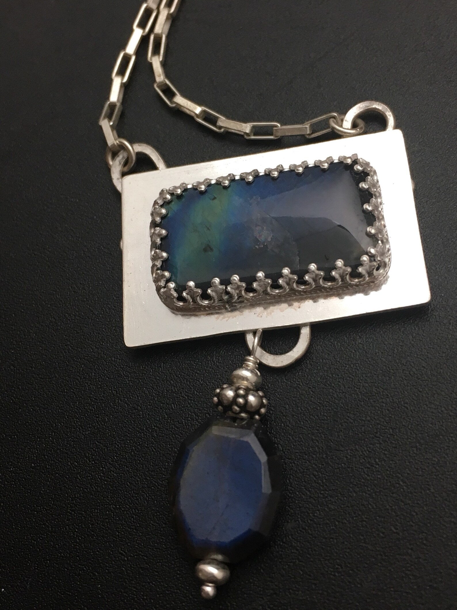 Handmade Fine Silver Spectrolite Necklace: Finnish Stone, Sterling ...