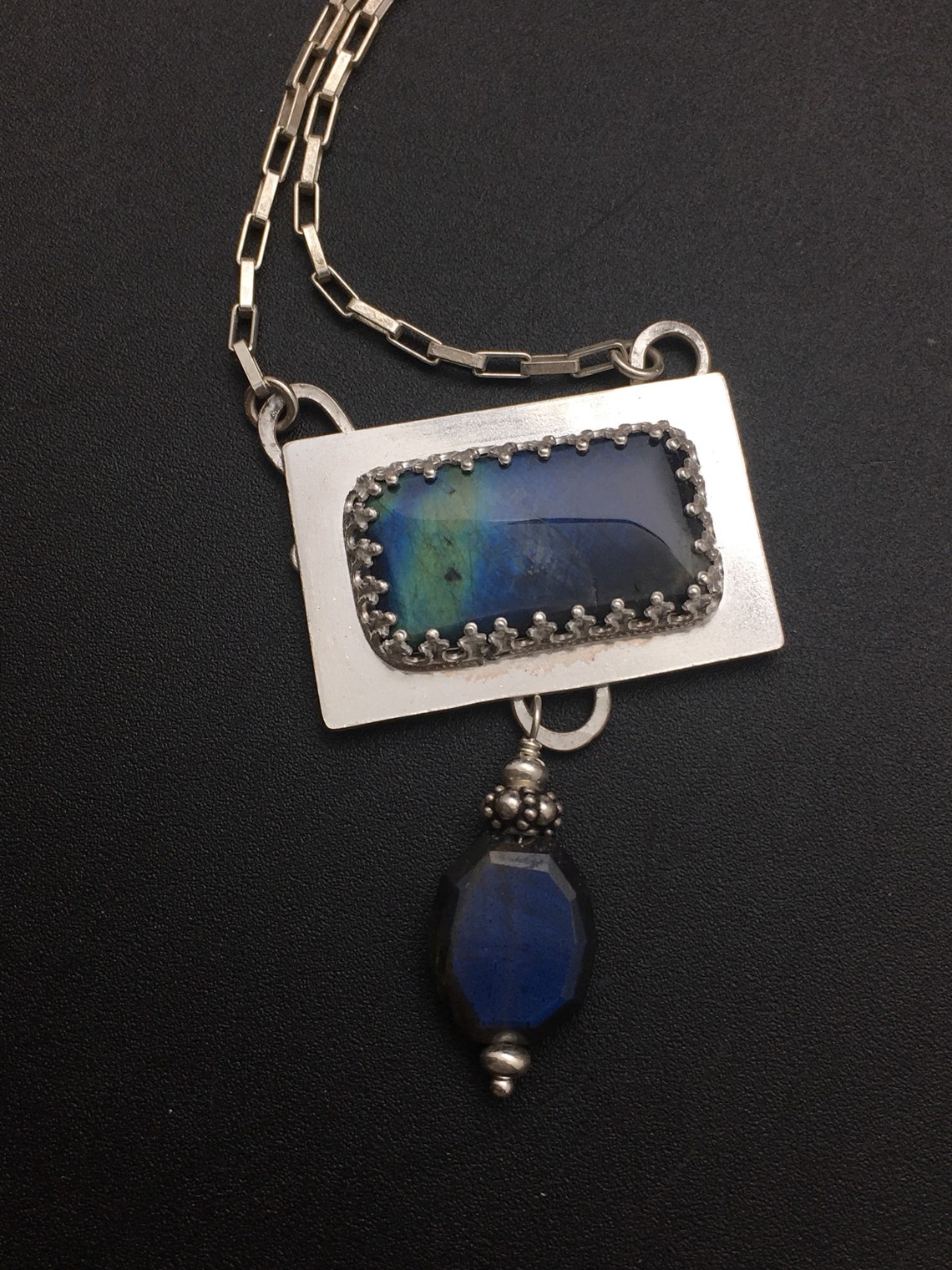 Handmade Fine Silver Spectrolite Necklace: Finnish Stone, Sterling ...