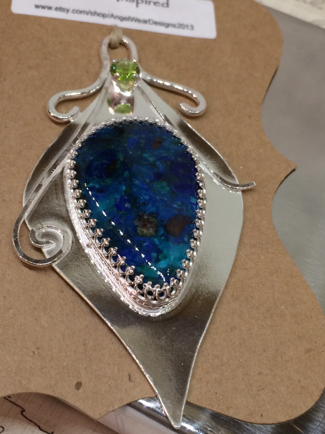 Azurite Peacock Feather Pendant - Etsy