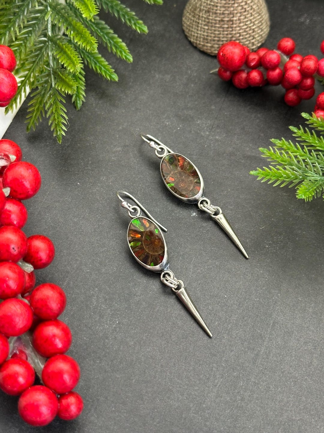 Ammolite Inlayed Ammonite Spike Artisan Earrings - Etsy