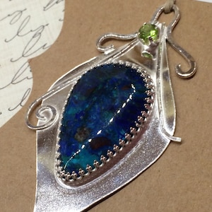 Azurite Peacock Feather Pendant - Etsy