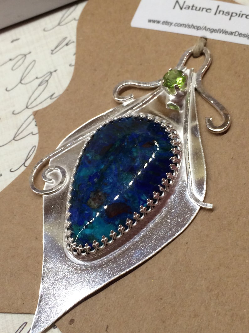Azurite Peacock Feather Pendant - Etsy