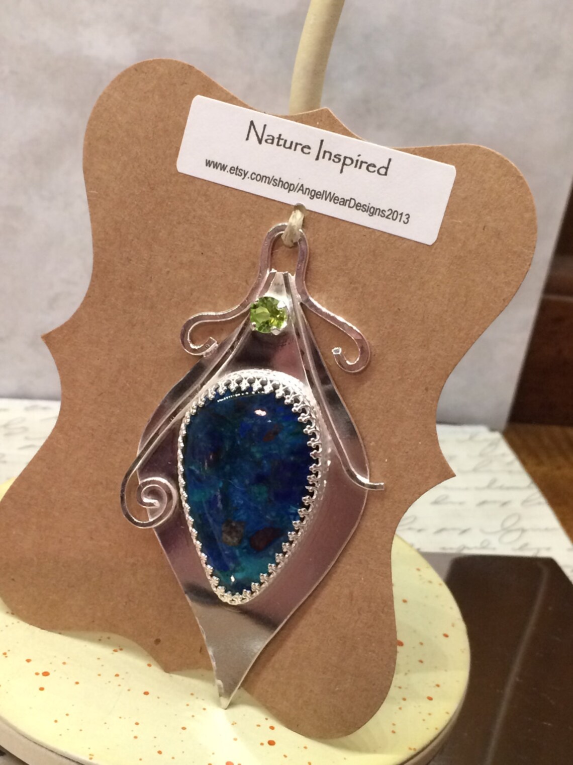 Azurite Peacock Feather Pendant - Etsy