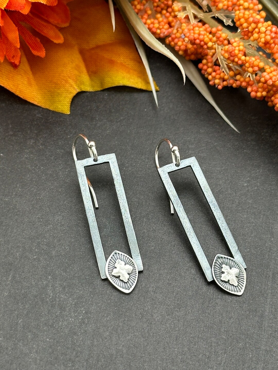 Rectangle Silver Hoop Earrings - Etsy