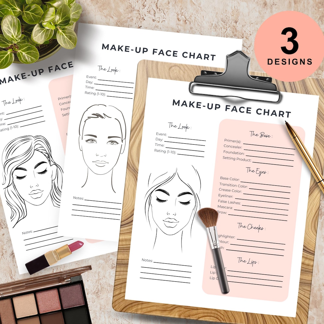 Printable MAKE-UP Face Chart, Make up Consultation Form, Make-up Template Wedding Form, Makeup ...