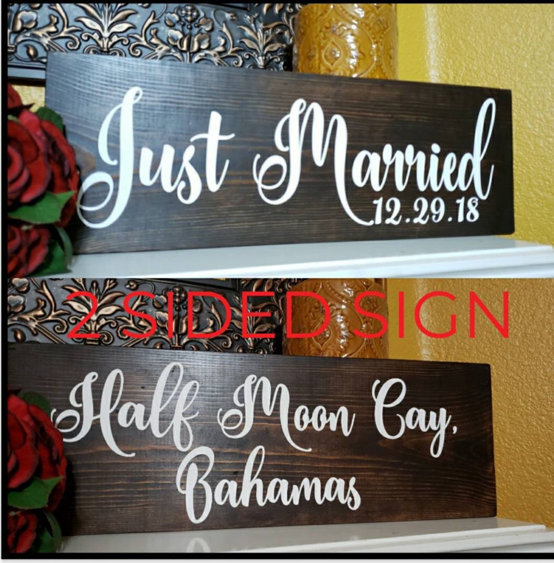 Just Married Sign With Wedding Date 2 Sided Wedding Sign Elopement Wood ...