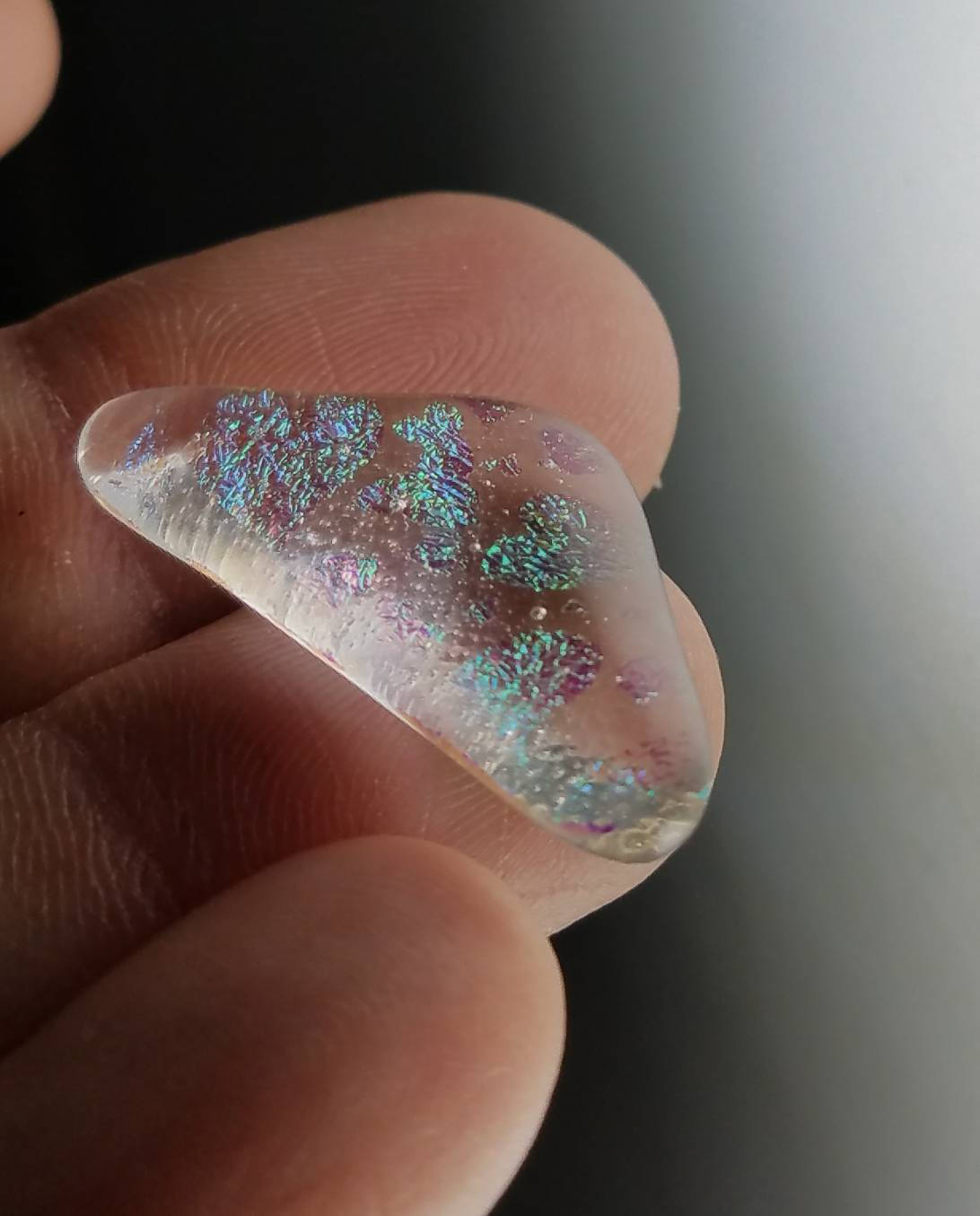 Handmade Medium Triangle Shaped Heart Dichroic Glass Cabochon for Bezel ...