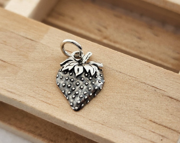 Small Sterling Silver Strawberry Charm, Fruit Charm, Berry Farm, Mini ...