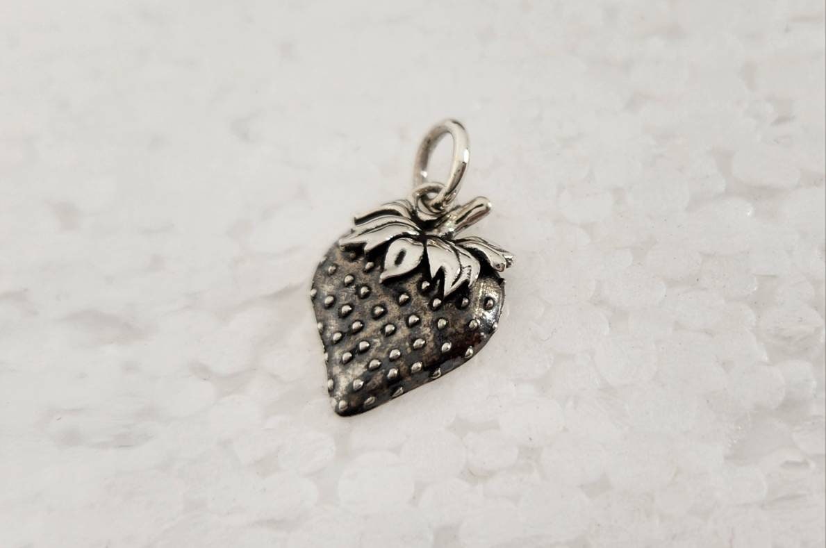 Small Sterling Silver Strawberry Charm, Fruit Charm, Berry Farm, Mini ...