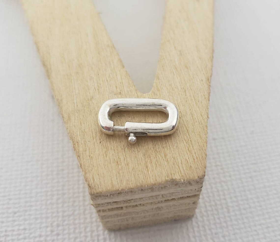 Small Sterling Silver Rectangular Push Clasp Charm | Etsy