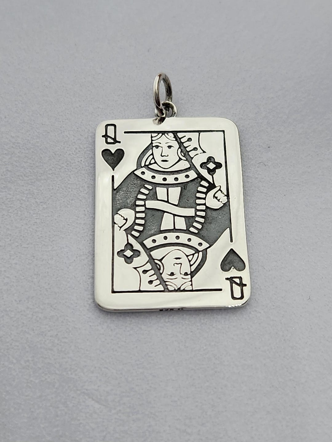 Sterling Silver Queen Playing Card Pendant Charm, Poker Charm ...