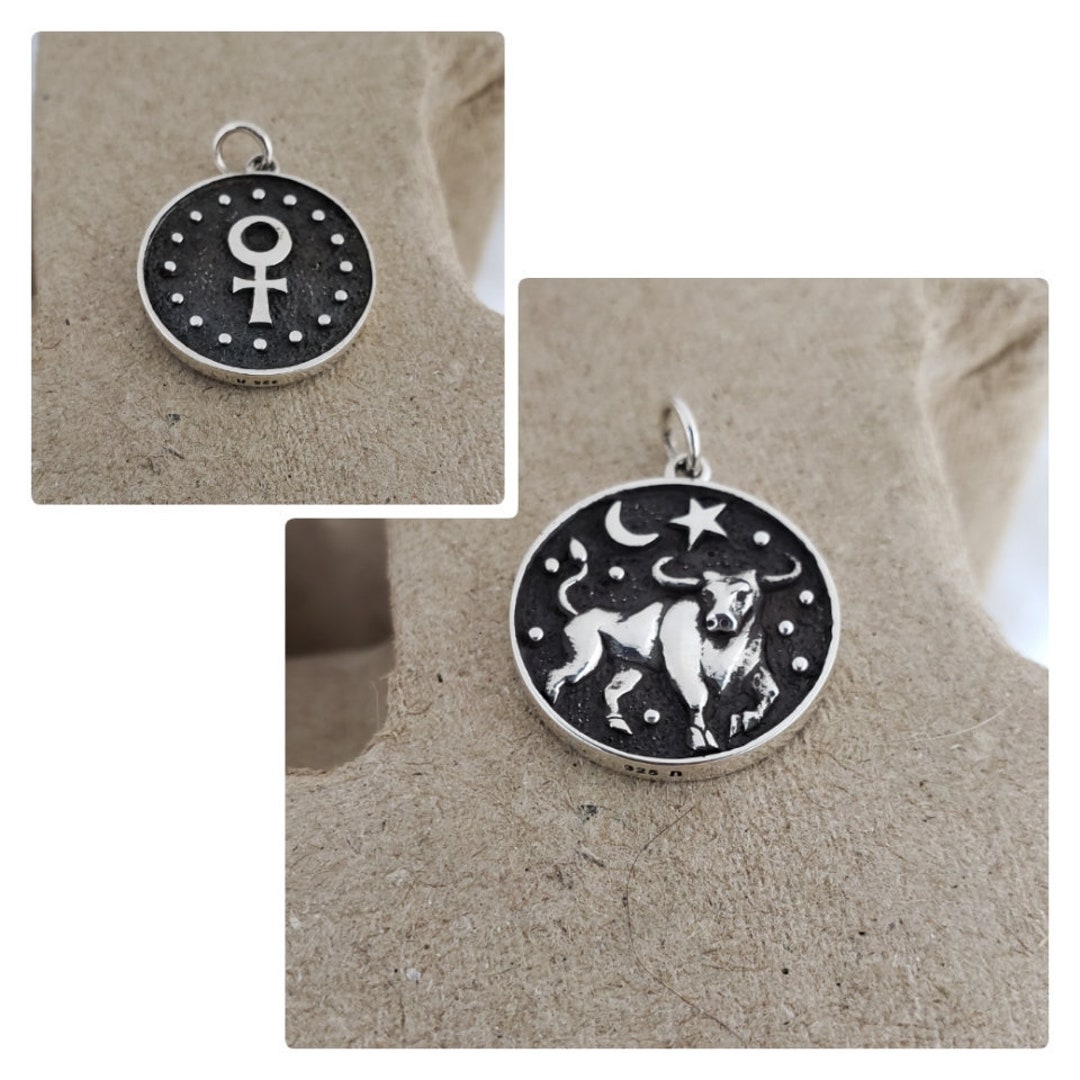 Sterling Silver Taurus Coin Pendant the Bull Astrology - Etsy