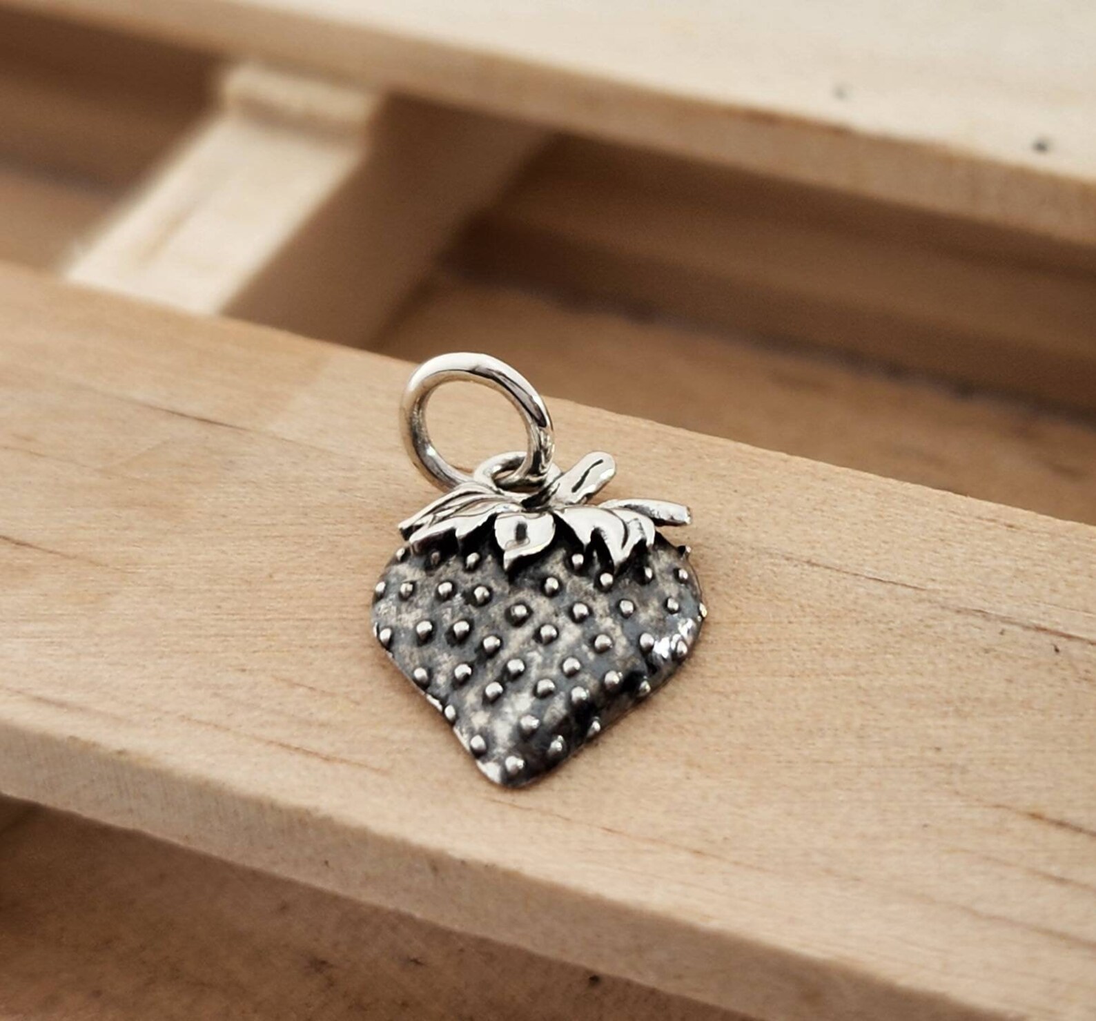 Small Sterling Silver Strawberry Charm, Fruit Charm, Berry Farm, Mini ...
