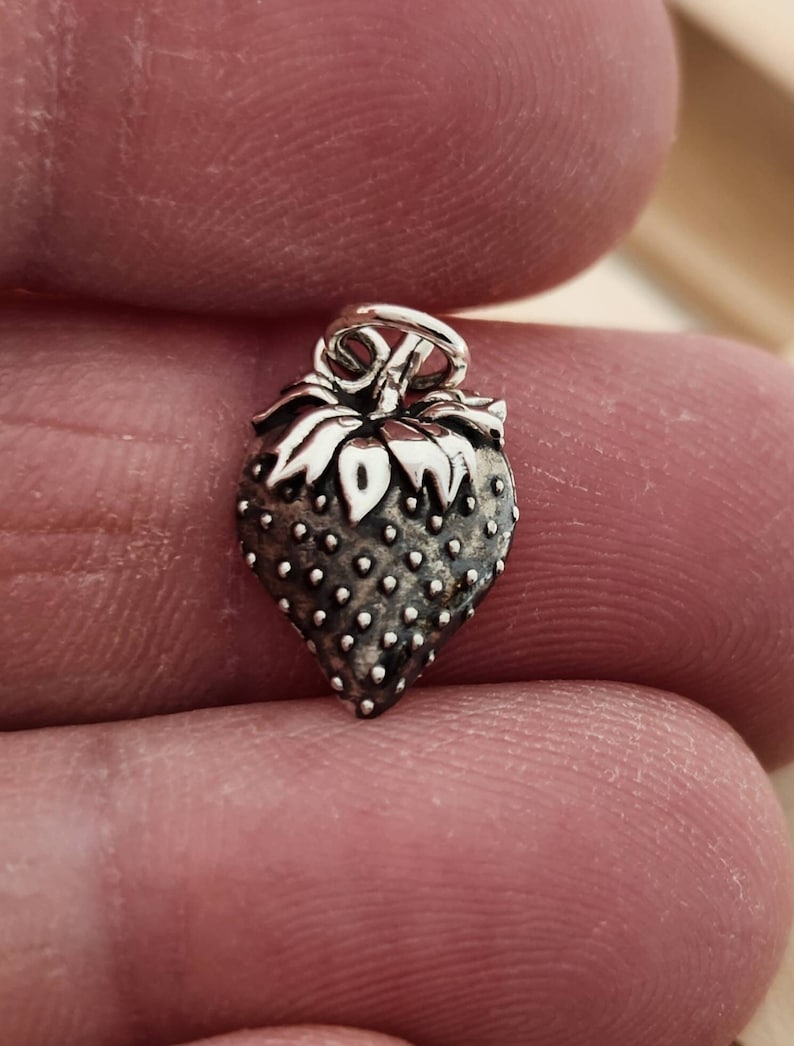 Small Sterling Silver Strawberry Charm, Fruit Charm, Berry Farm, Mini ...