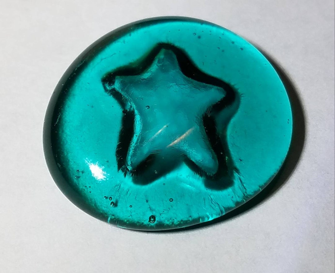 Sale! Last One! Handmade Aqua Colored Domed Star Glass Cabochon,unique ...