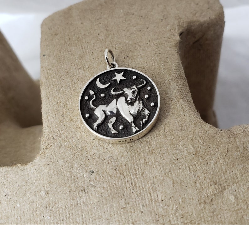 Sterling Silver Taurus Coin Pendant the Bull Astrology - Etsy