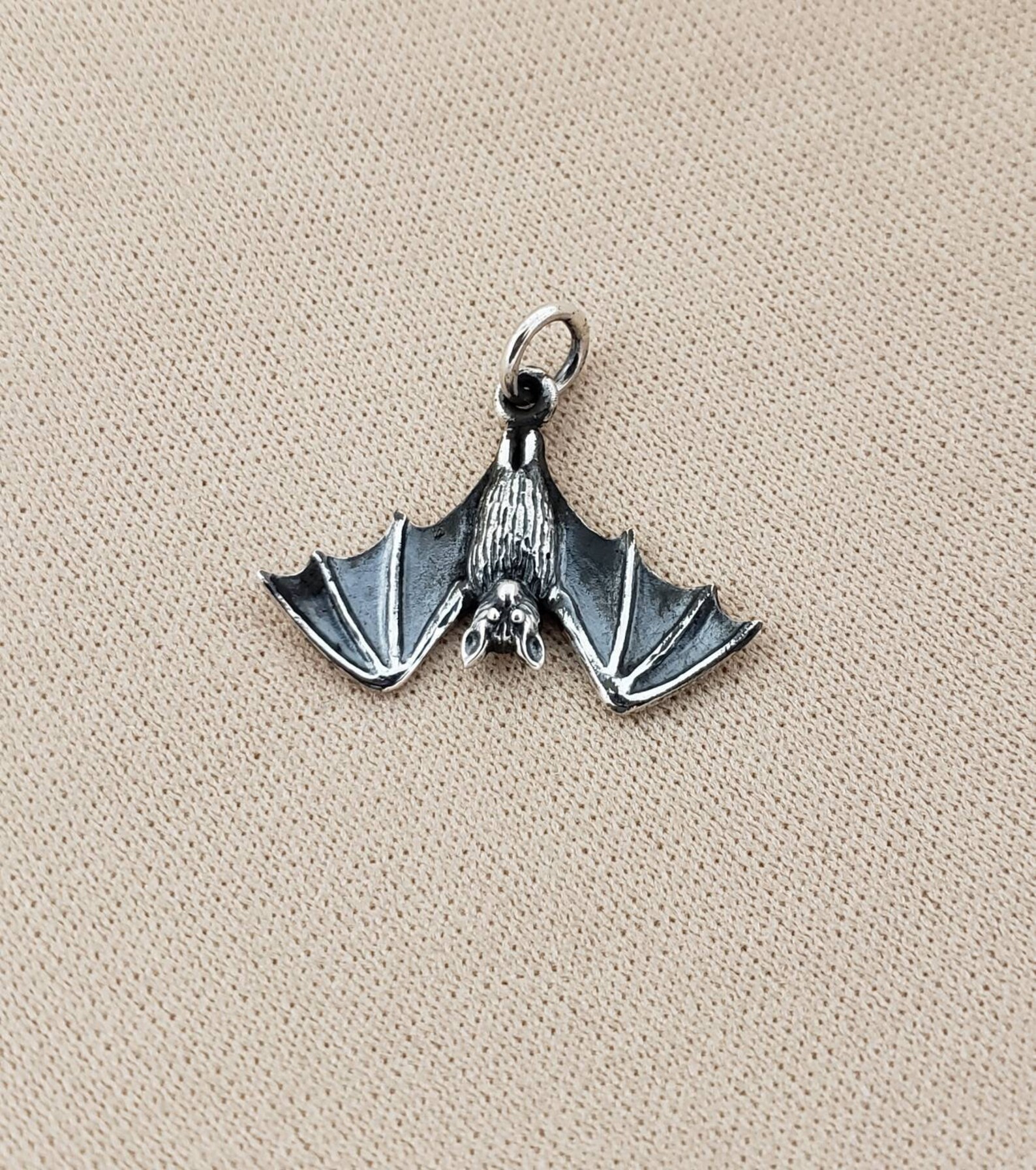 Halloween Bat Charm Sterling Silver Realistic Hanging Bat | Etsy