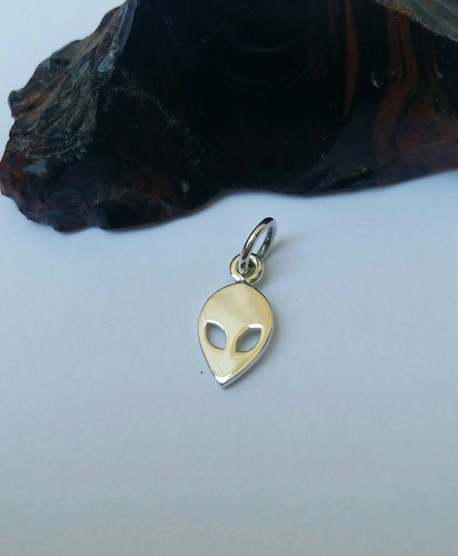 Sterling Silver Alien Head Charm, Space Alien Charm, Outerspace Jewelry ...