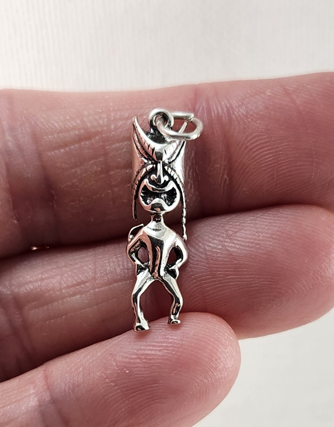 Sterling Silver Tiki God Charm, Guardian Spirit Charm, Polynesian ...