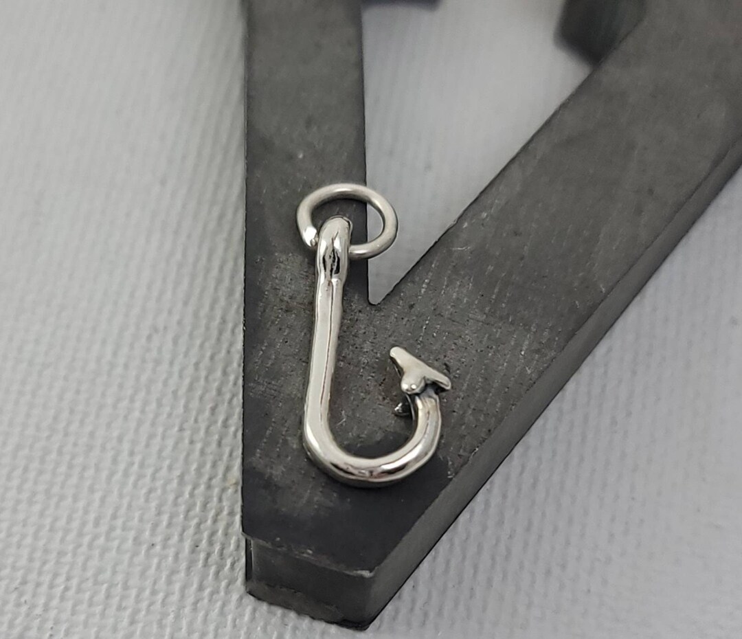 3D Small Sterling Silver Fish Hook Charm,silver Hook Charm,fishing ...