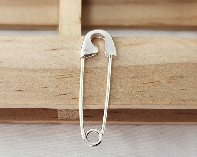 Small Sterling Silver Safety Pin Clasp Connector With Rhodium Plating ...