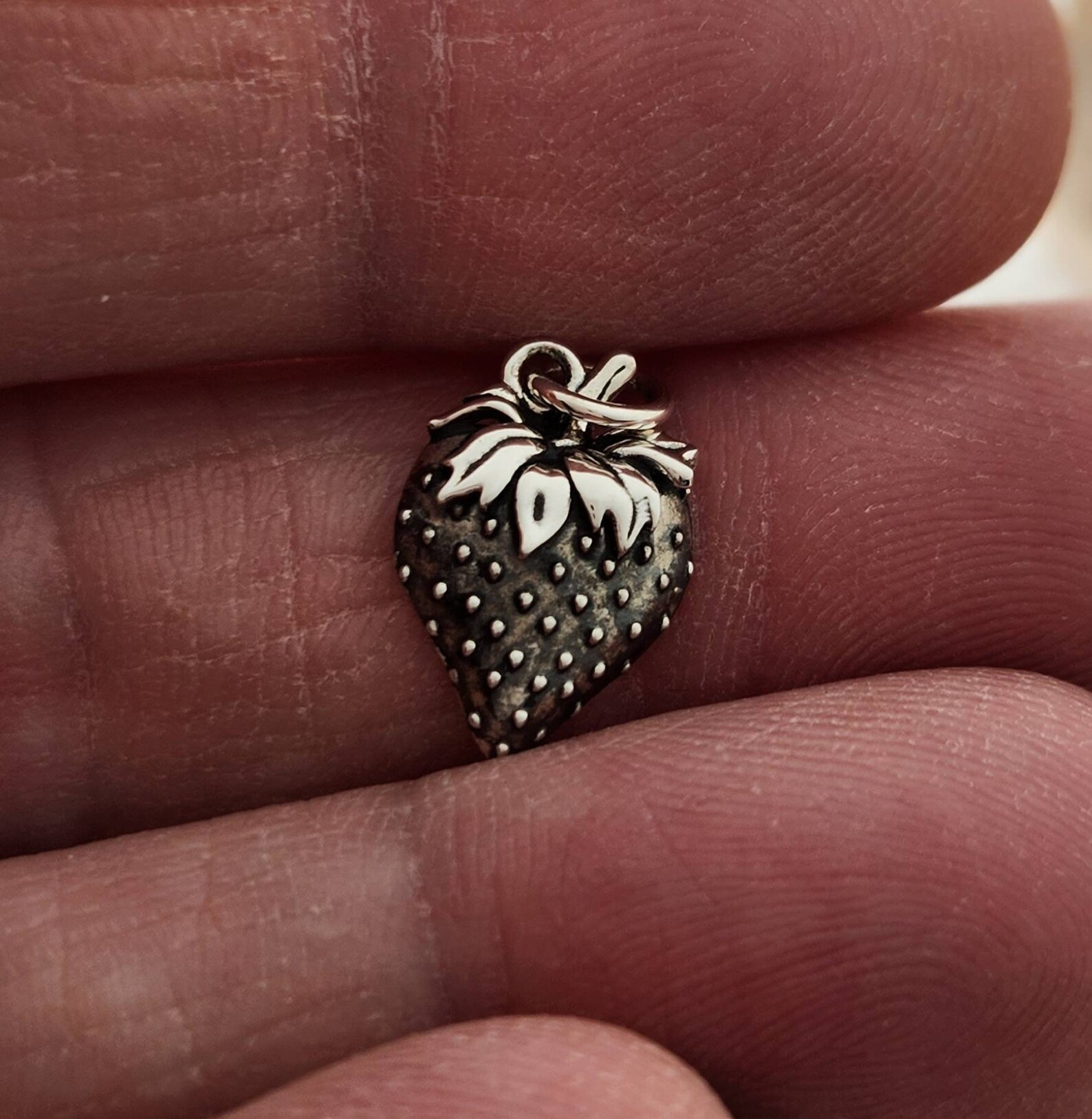 Small Sterling Silver Strawberry Charm, Fruit Charm, Berry Farm, Mini ...