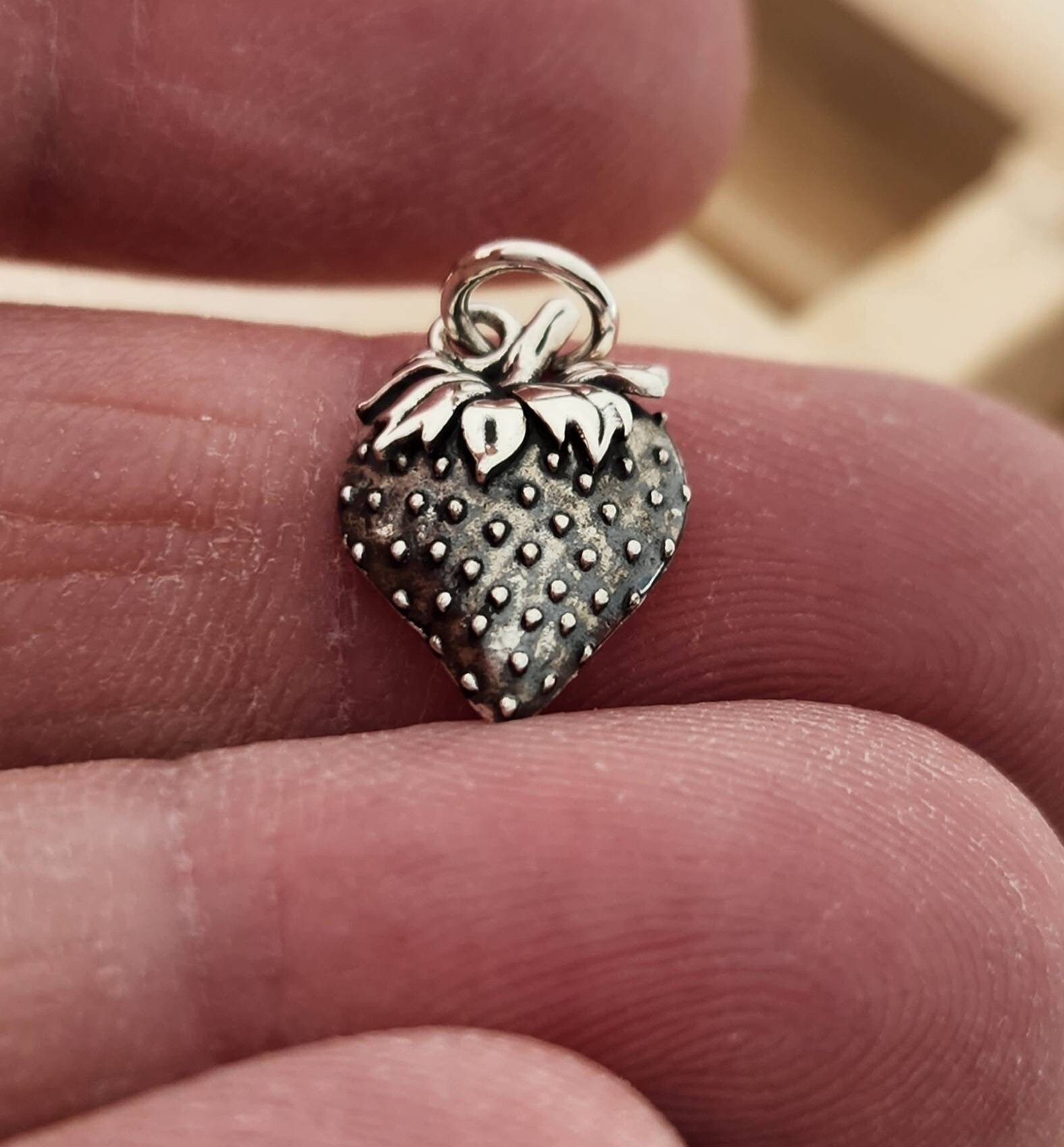 Small Sterling Silver Strawberry Charm, Fruit Charm, Berry Farm, Mini ...