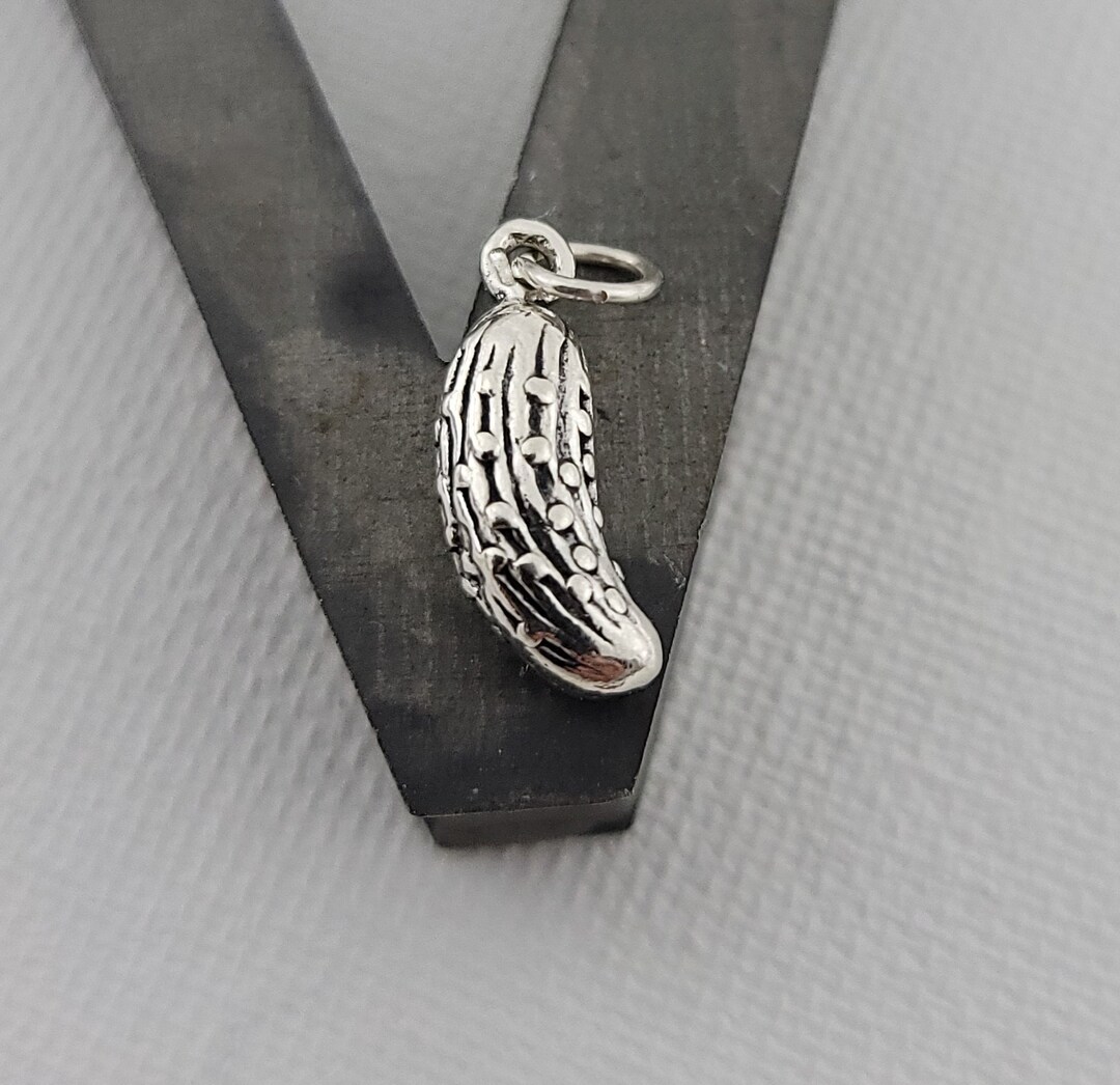 Sterling Silver Dill Pickle Charm, Silver 3D Pickle Charm, Vegetable ...
