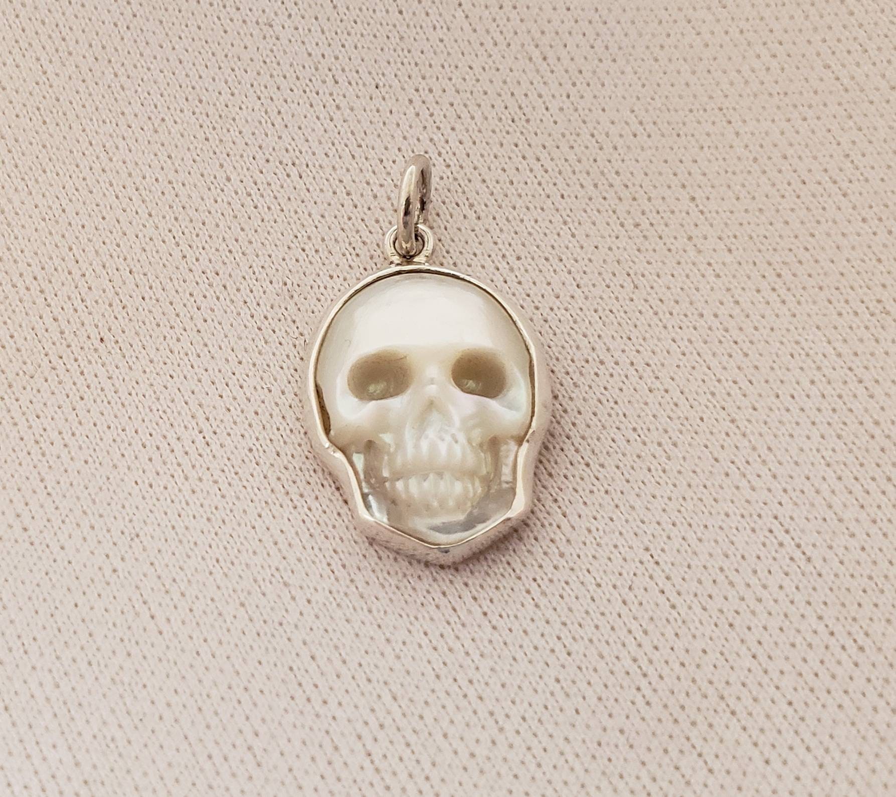 Small Hand Carved Mother of Pearl Skull PendantHandmade in | Etsy