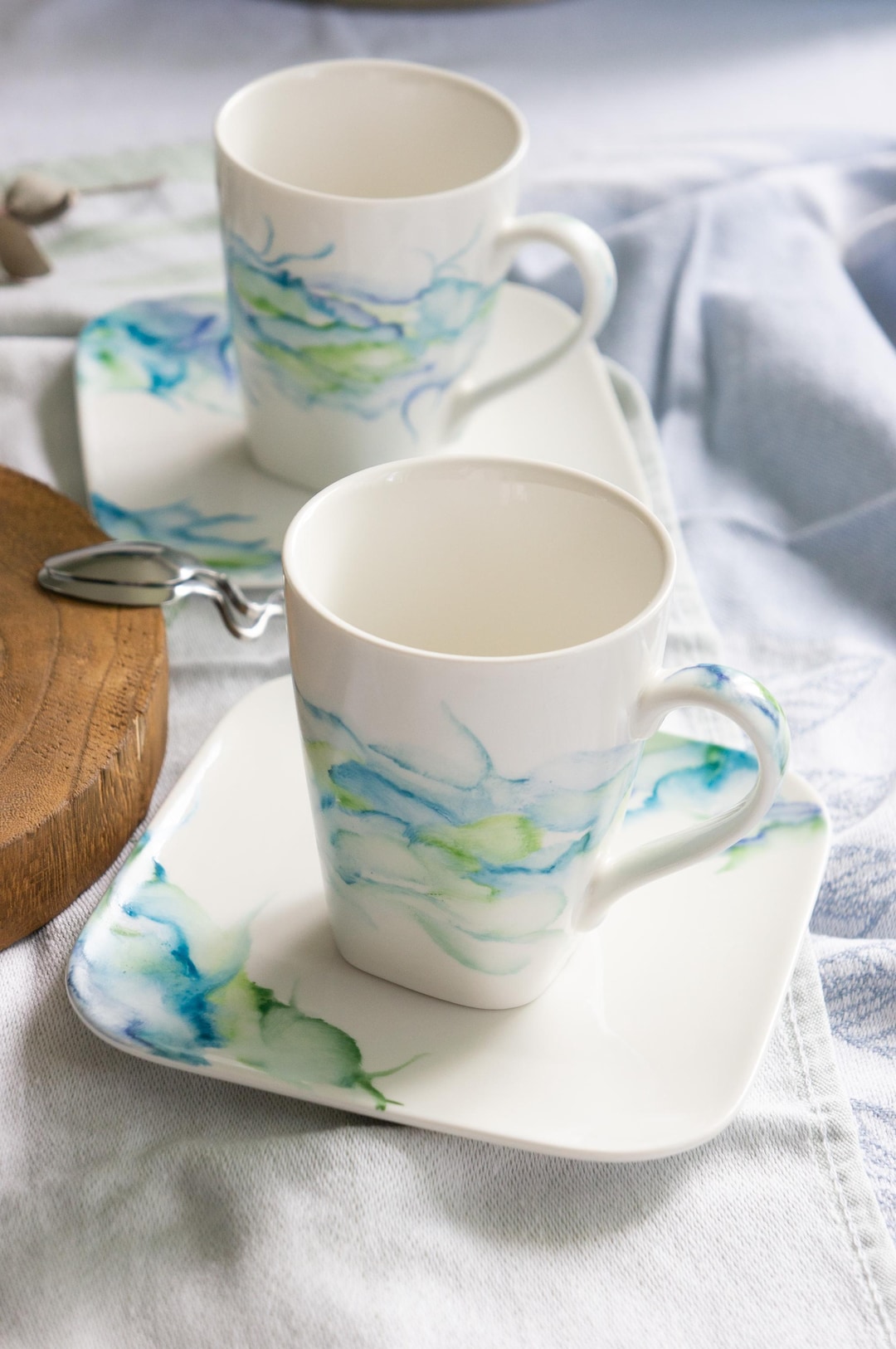 Marbled Porcelain Tea Set in Blue and Turquoise Green, Gift Idea for ...
