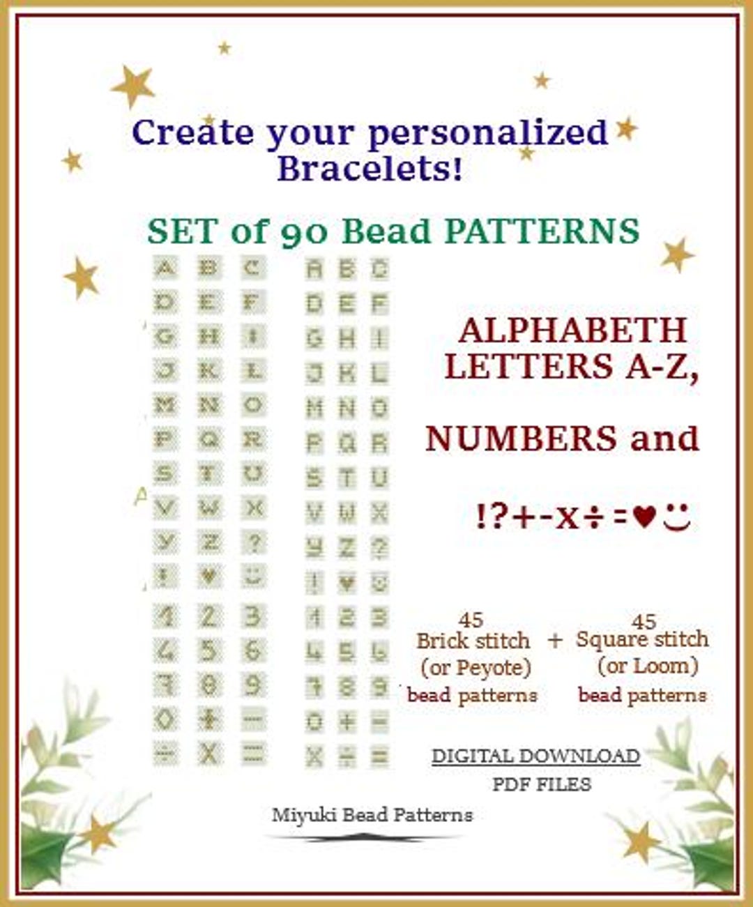 Alphabeth Bead Letters & Numbers,set of 90 Beading Patterns for Name ...