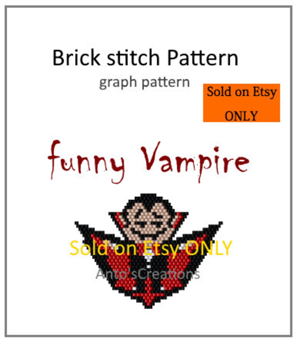Funny Vampire Halloween Pattern Brick Stitch Pattern or - Etsy