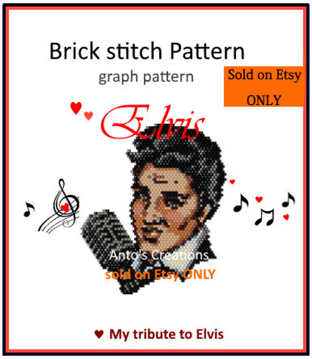 Elvis Beading Brick Stitch Pattern, Bead Graph Pattern, Miyuki Delicas ...