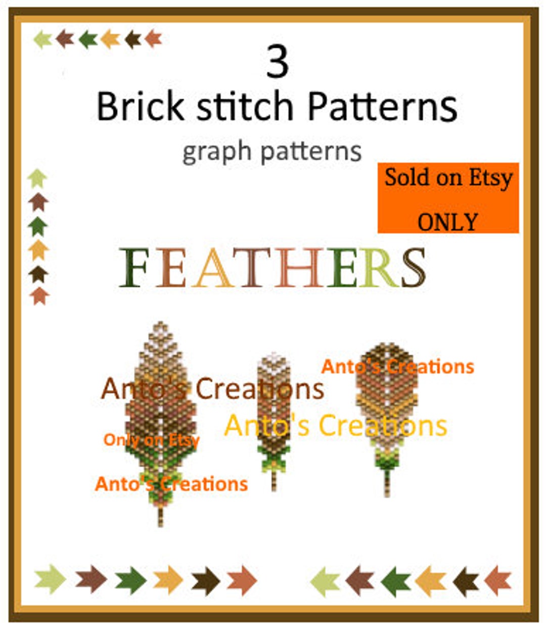 Feathers, 3 Brick Stitch Patterns, 3 Feathers Beading Patterns for ...