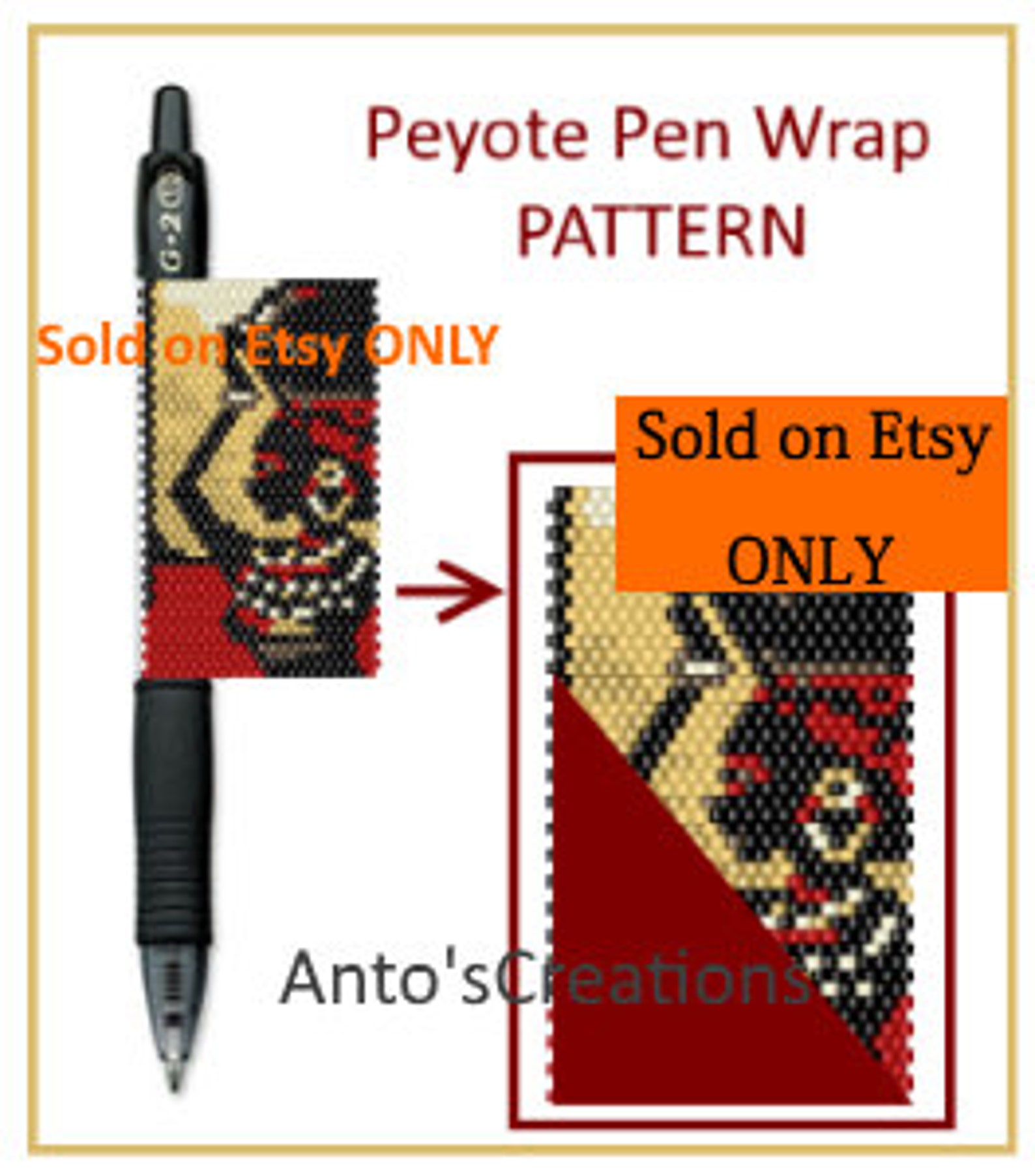 African Bead PEYOTE Pen Wrap Pattern, Pen Cover Pattern for G2 Pen by ...