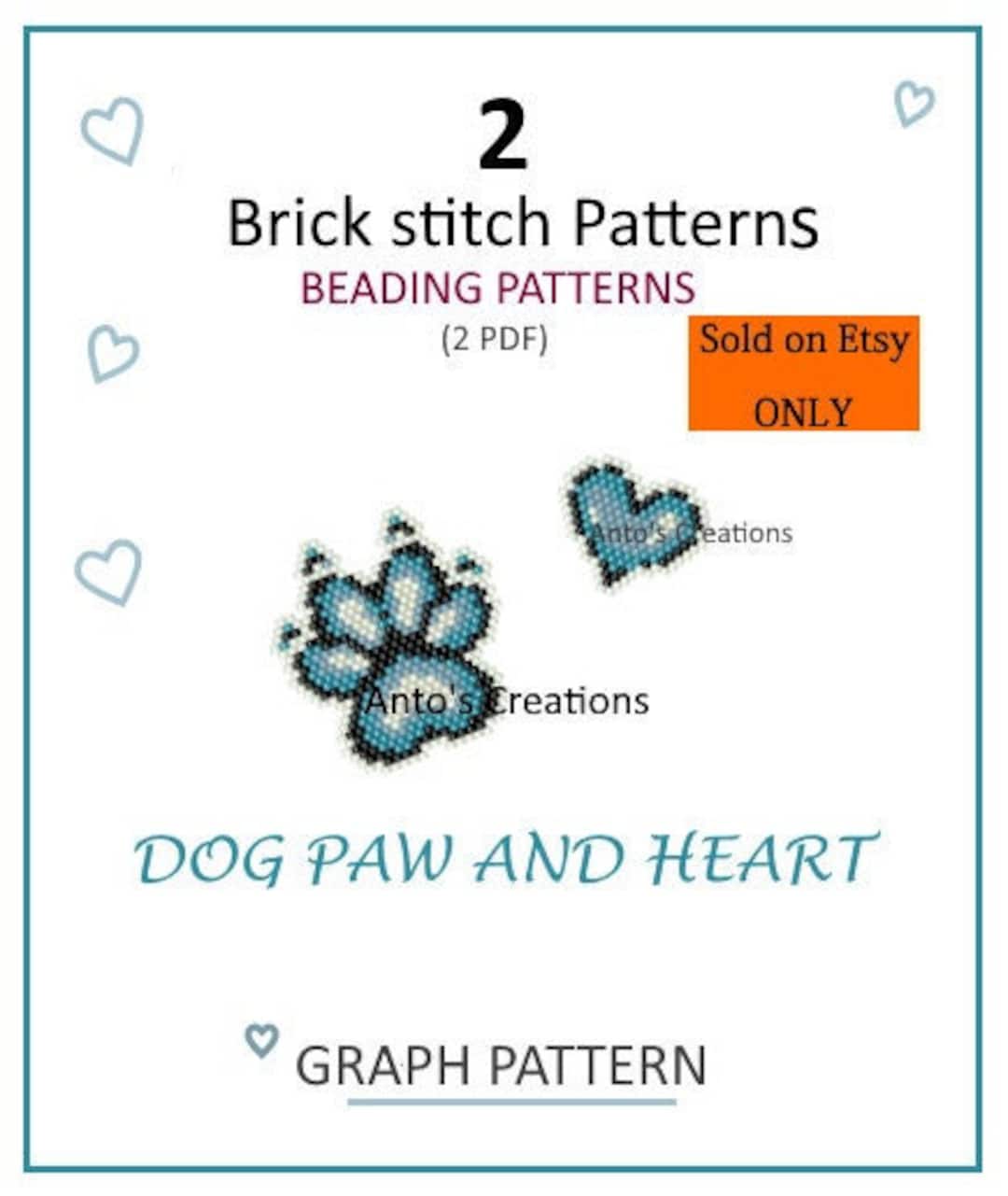 Dog Paw 01 With Heart,2 Brick Stitch Patterns,blu Paw,2 Cute Beading ...