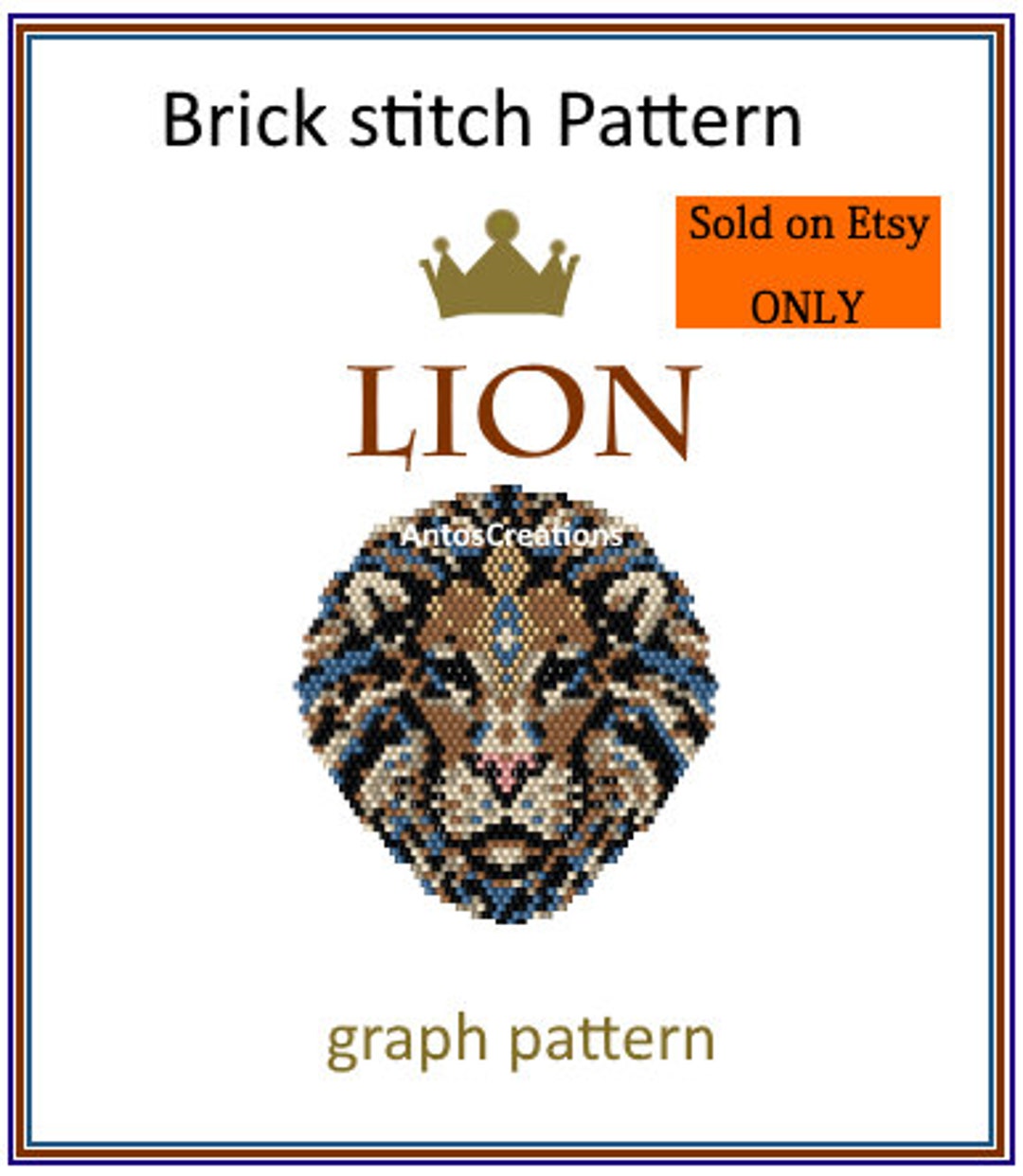 Lion the King, Stylistic Design, Totem, Brick Stitch Pattern(or Peyote ...