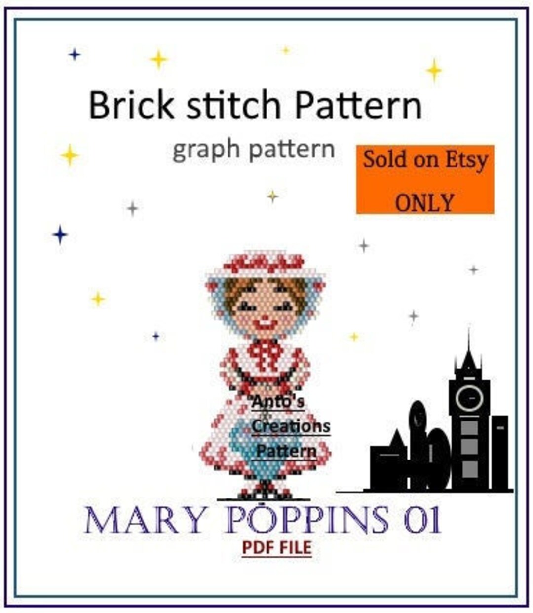 Mary Poppins 01,brick Stitch Pattern (or Peyote Stitch Pattern) Beading ...