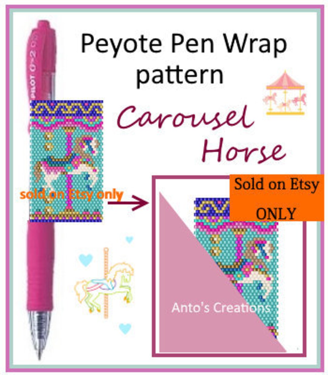 Carousel Horse,beading PEYOTE Pen Wrap/pen Cover Pattern for G2 Pen by ...