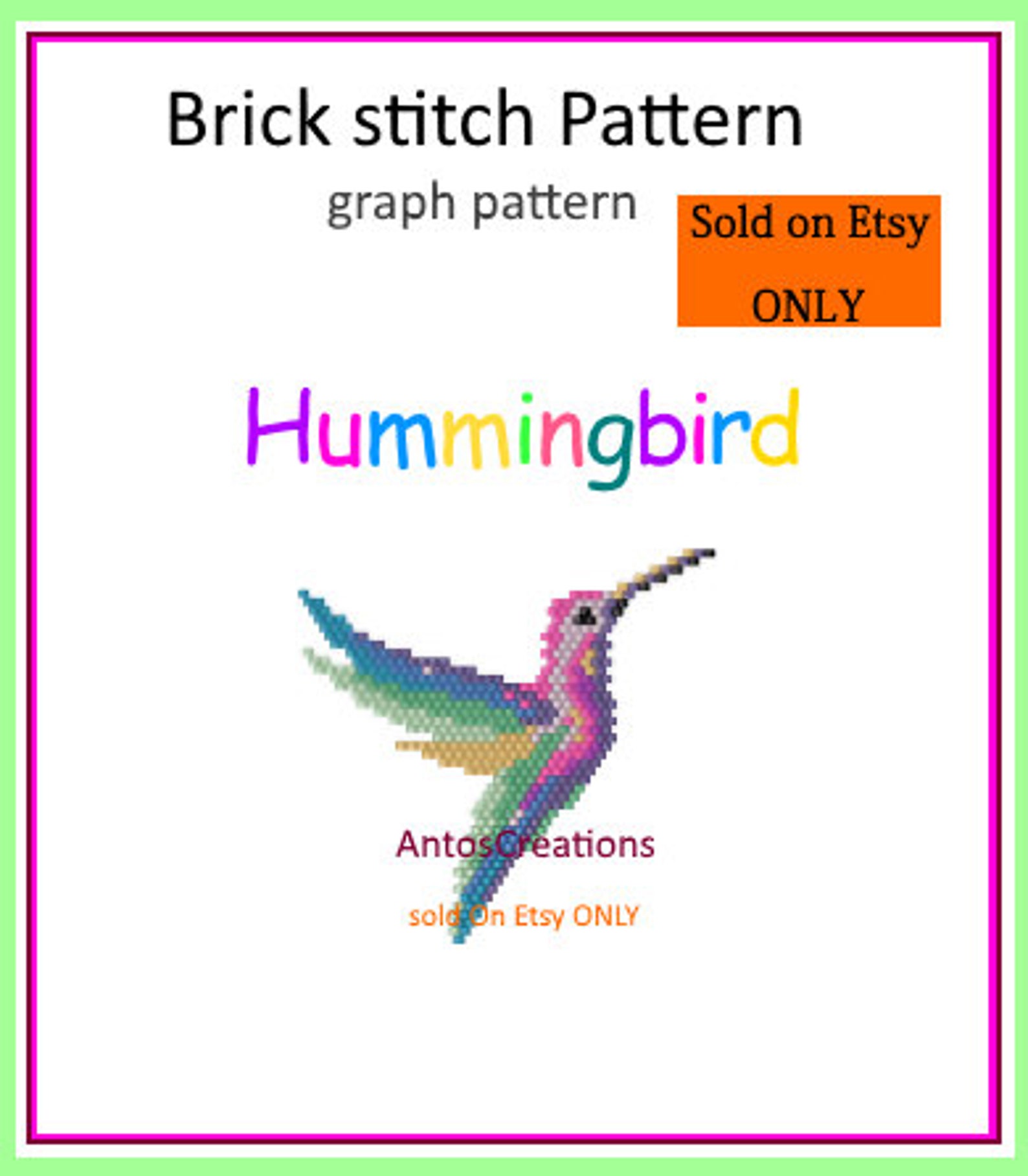 Colorful Hummingbird, Brick Stitch Pattern(or Peyote Stitch Pattern ...
