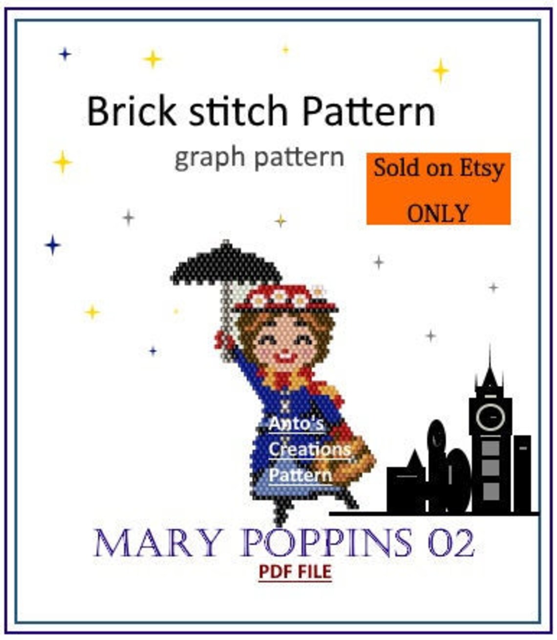 Mary Poppins 02,brick Stitch Pattern (or Peyote Stitch Pattern) Beading ...