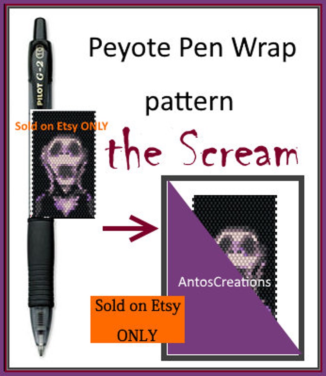 The Scream, Halloween,bead PEYOTE Pen Wrap Pattern,pen Cover Pattern ...