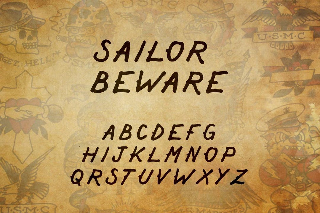 Sailor Beware Traditional Tattoo Script Font Alphabets - Etsy