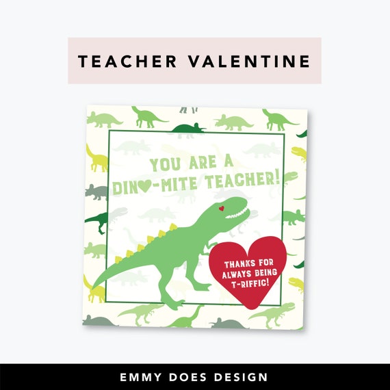 Printable Dinosaur Valentine for Teacher Dinomite Valentine | Etsy