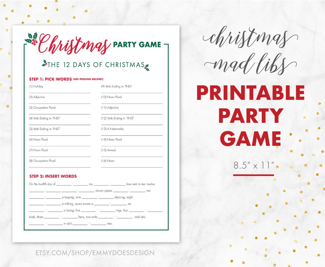 Christmas Party Game - Christmas Mad Libs - Adult Xmas Game - Family ...