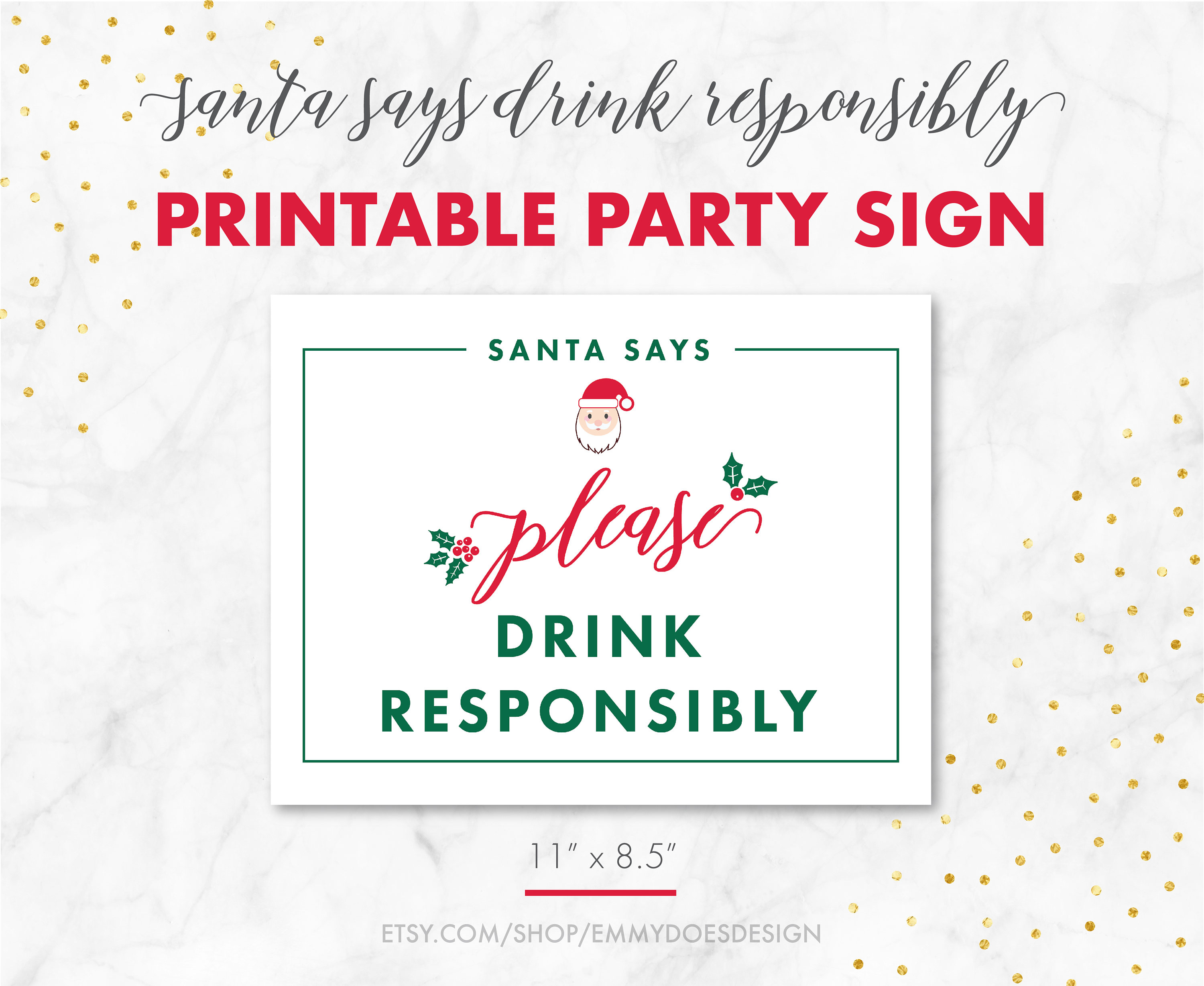 Christmas Party Sign - Drink Responsibly Sign - Santa Says Drink ...