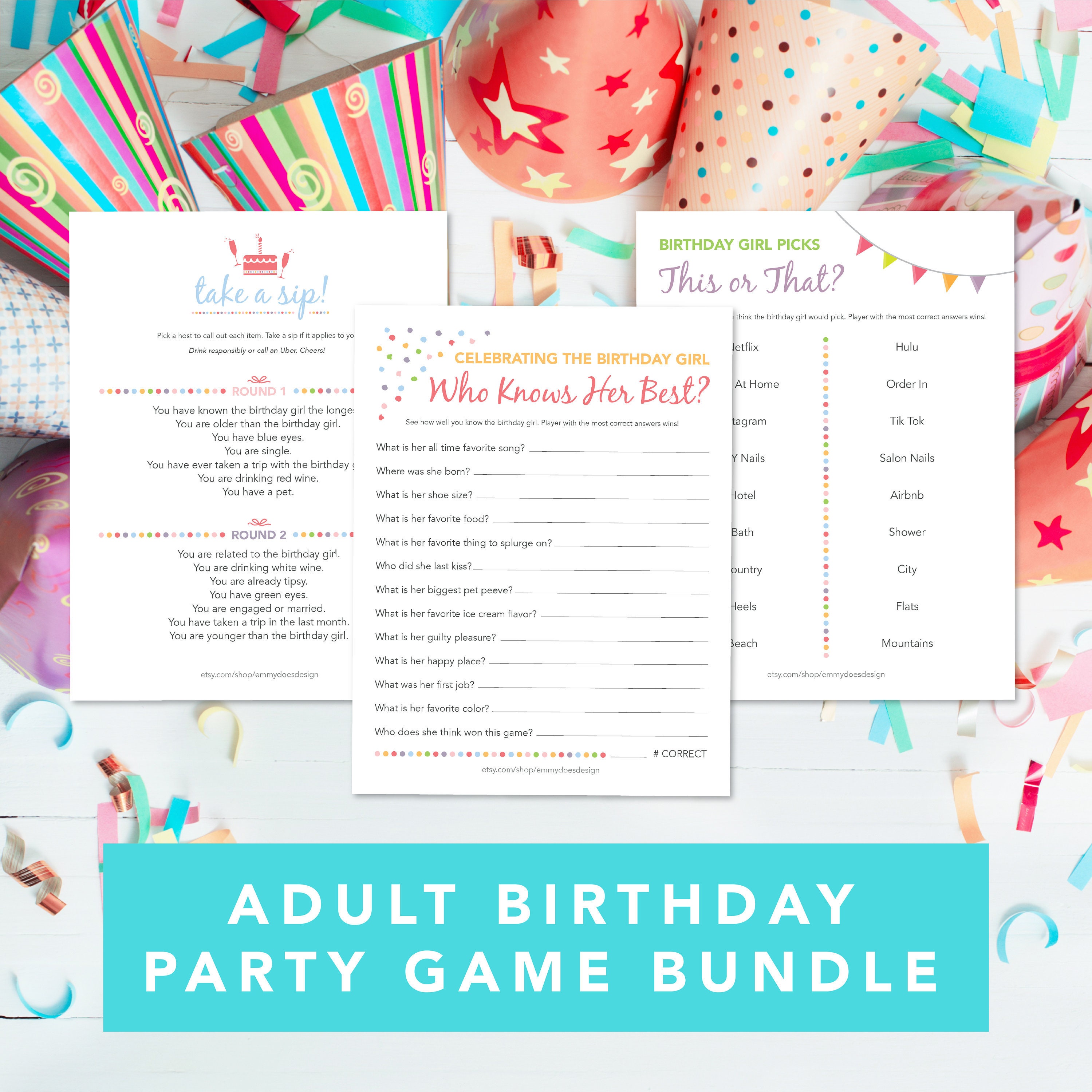 Adult Birthday Game Bundles, Virtual Birthday Games, Who Knows the ...