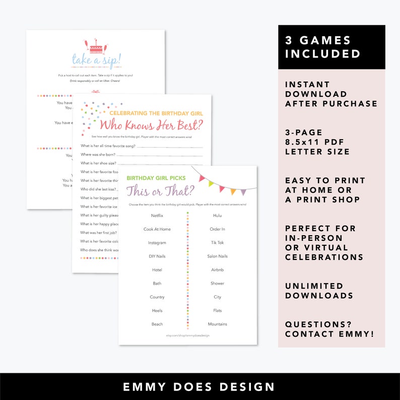 Adult Birthday Game Bundles, Virtual Birthday Games, Who Knows the ...