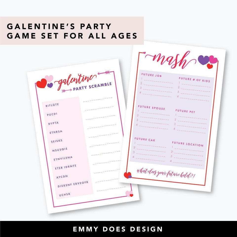 Valentine’s Day Games – MASH Game – Word Scramble – Galentine Party ...