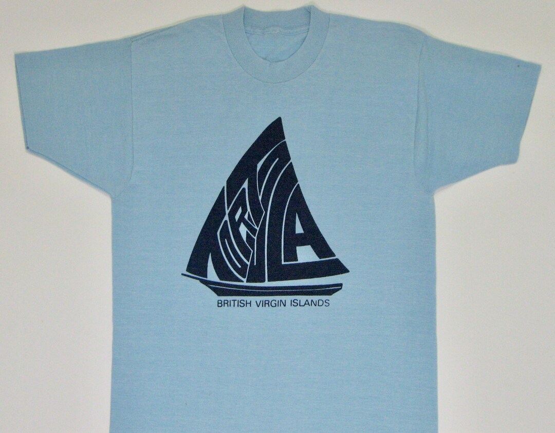 Tortola T Shirt, XS Blue Tee, Single Stitch, Sailboat Graphic ...